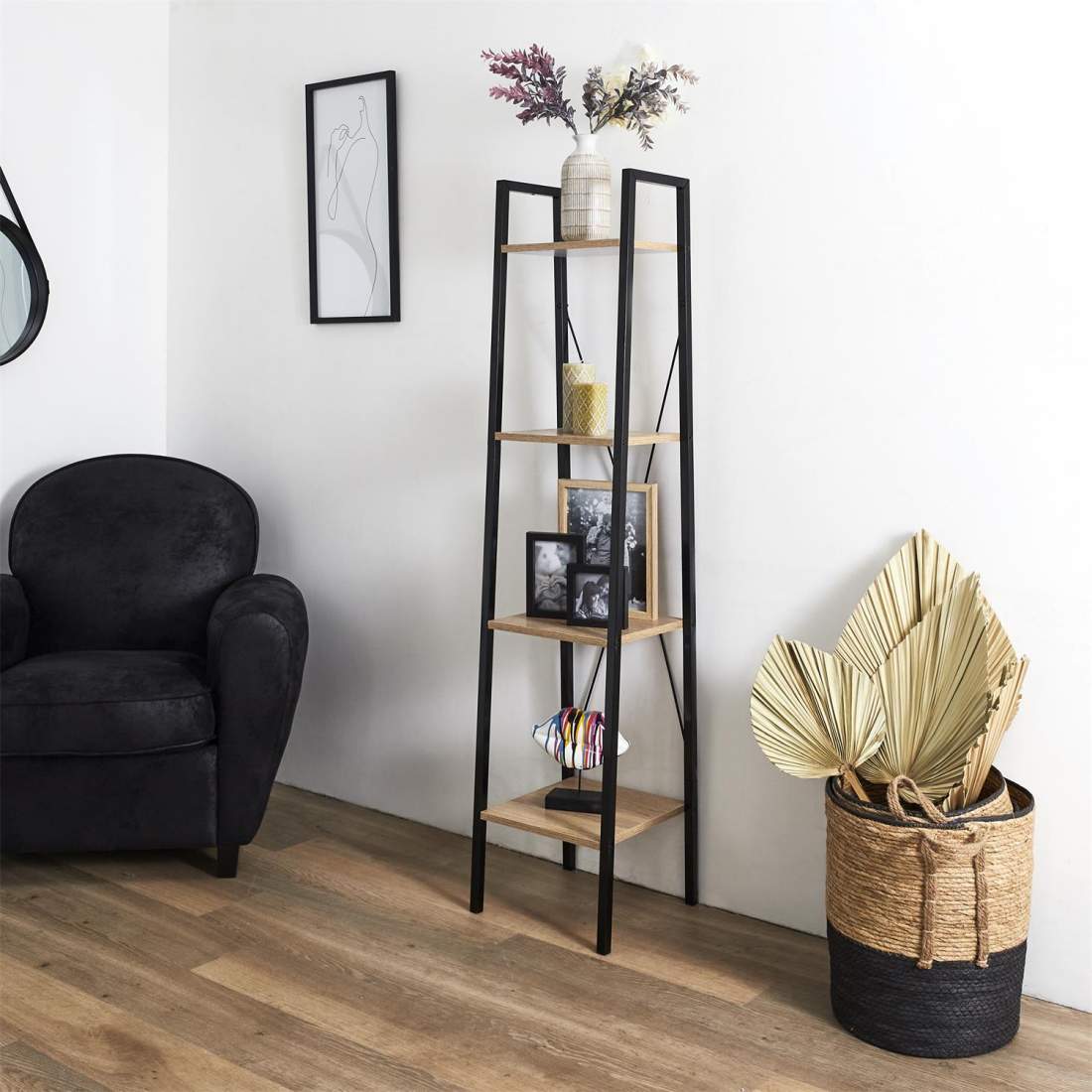Standing Shelf, Wood and Metal - 4 Levels