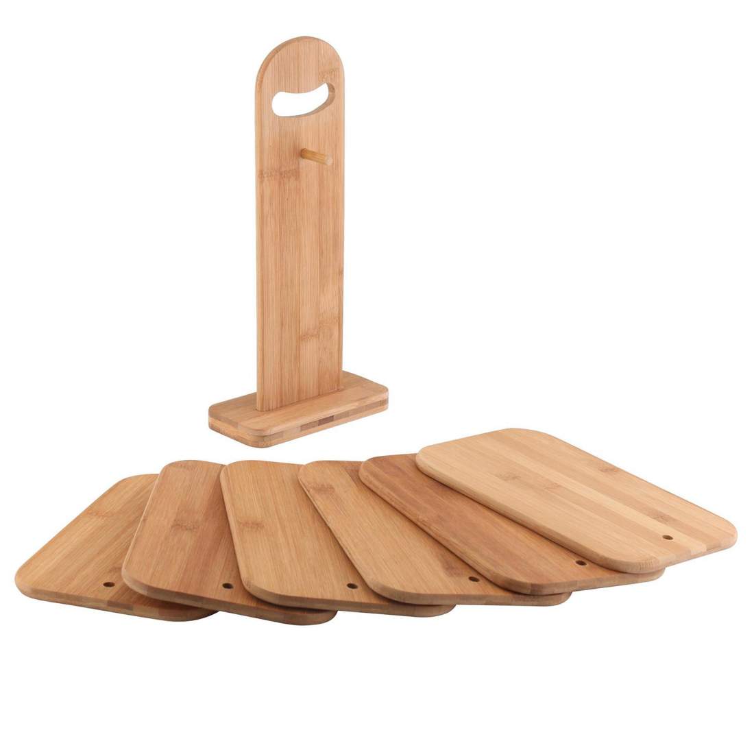 Cutting board set in bamboo - 6 cutting boards and 1 stand