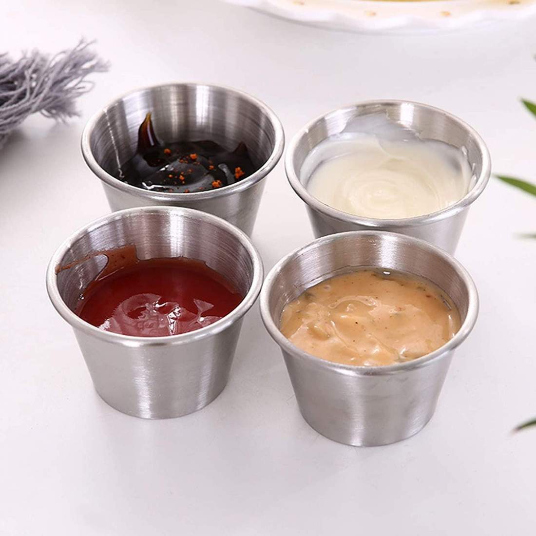 4x Small Sauce Bowls in Stainless Steel