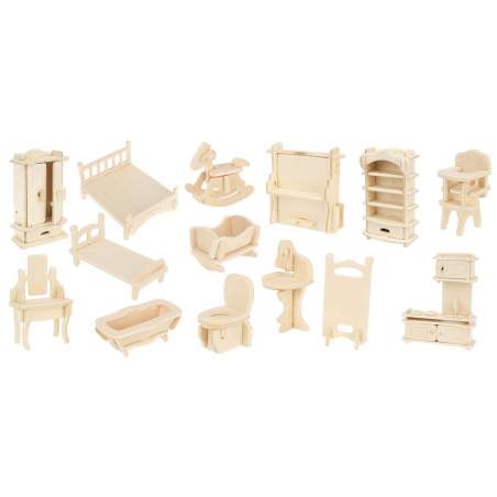 Möbler till Dockhus, Trä - 34 Delar