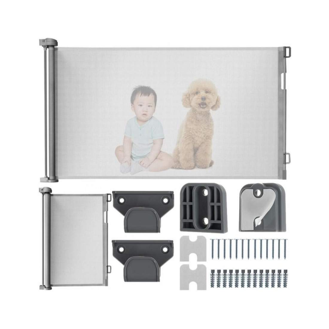 Rullgardinsgrind / Barngrind, Säkerhetsgrind 157 cm - Grå