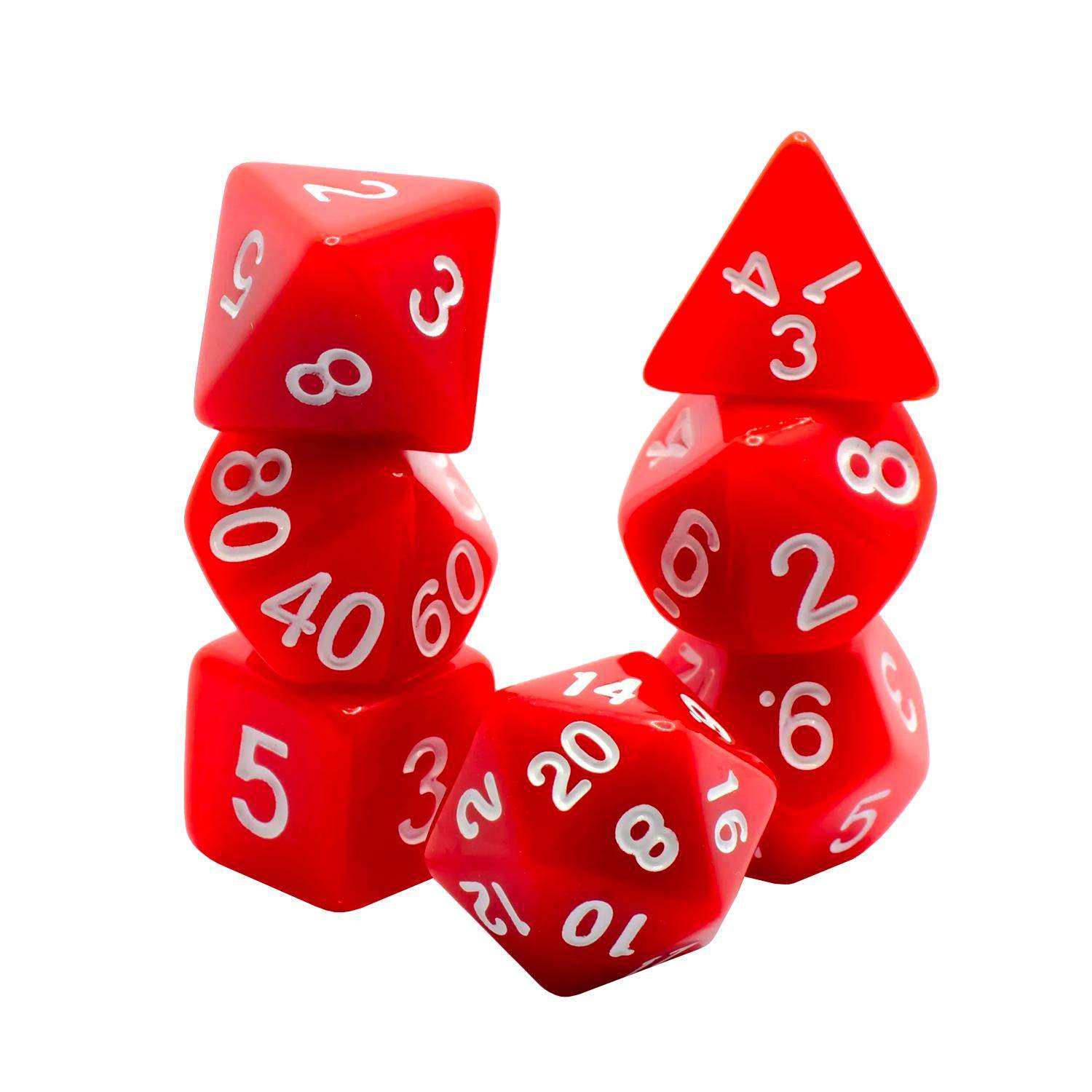 7-pack terninger til Dungeons and Dragon (Rød)