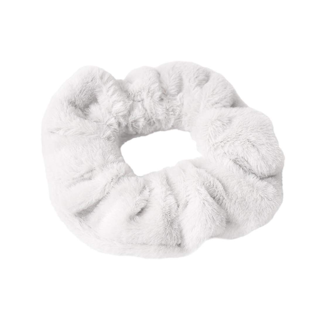 Hair Scrunchie in Faux Fur - White