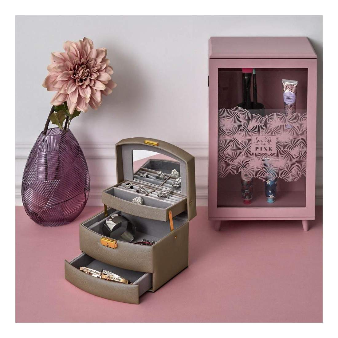 Jewelry Box with 3 Levels - Grey