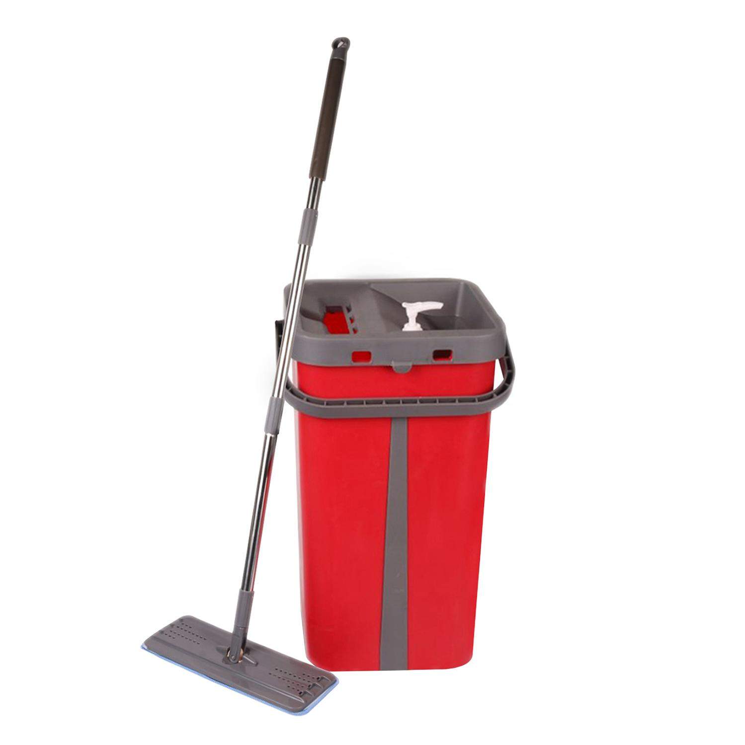 Flat Mop with Bucket - Red